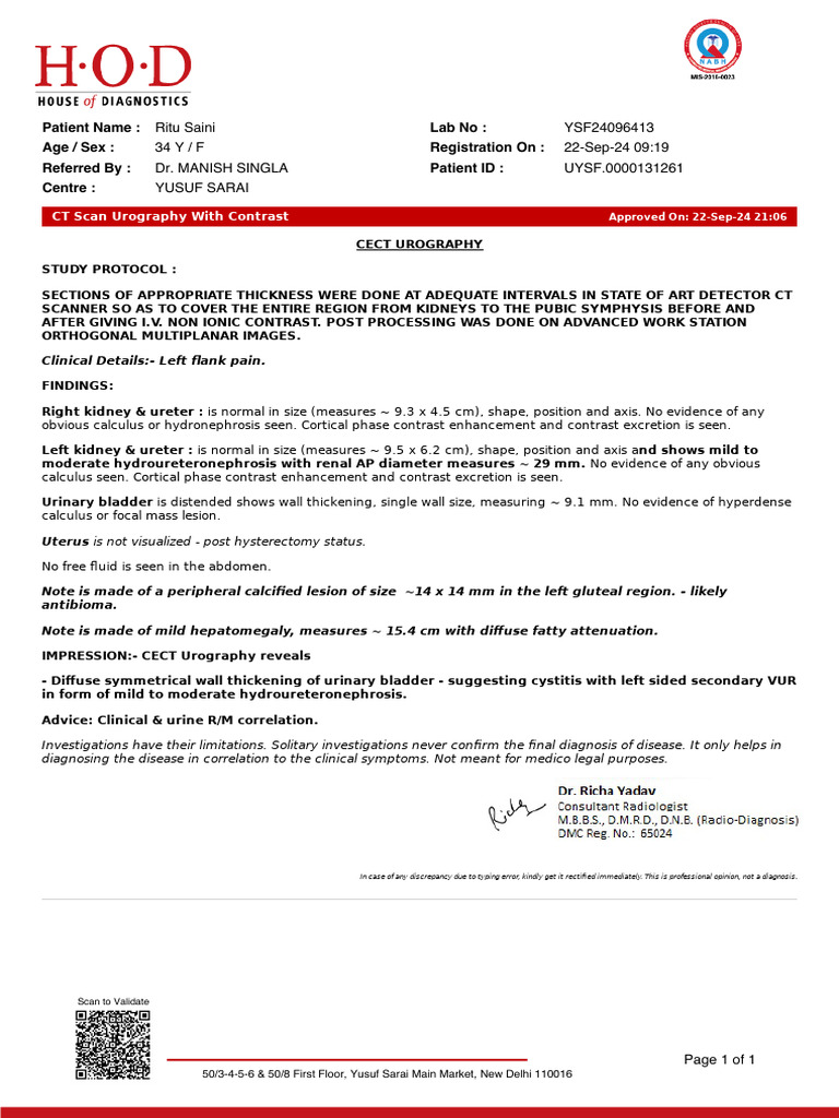 CECT Urography Report Summary | PDF | Medical Diagnosis | Clinical Medicine