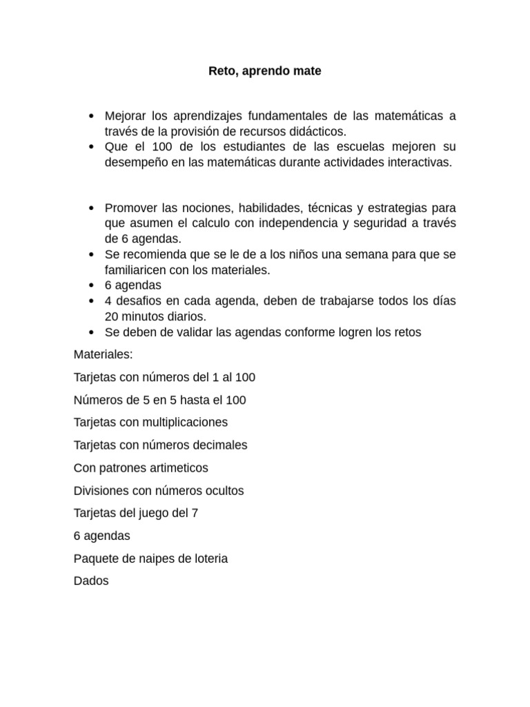 Reto Aprendo Mate | PDF