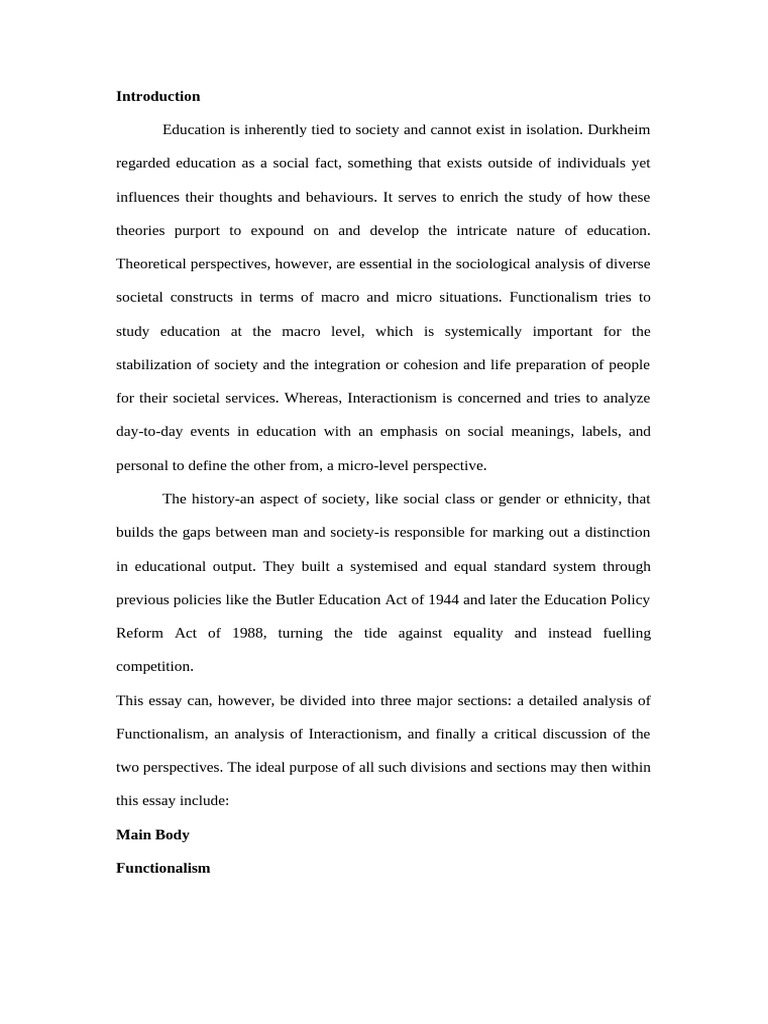 Functionalism and Interactionism in Education - Edited | PDF ...
