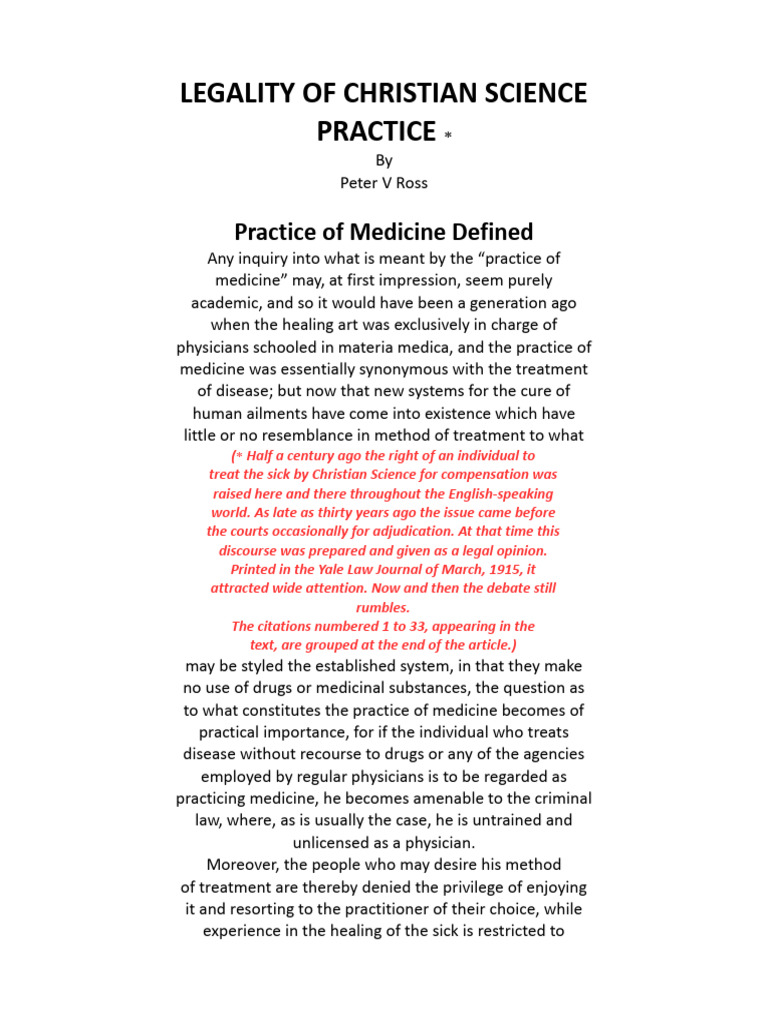 Legality of Christian Science Practice | PDF | Medicine | Physician