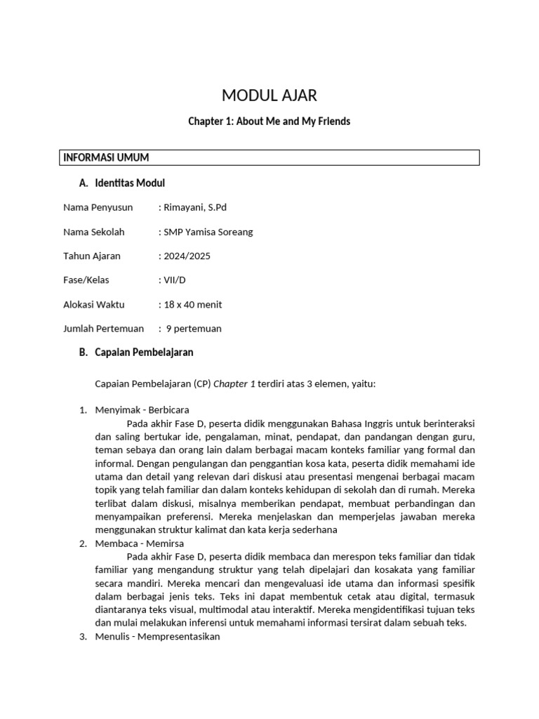 7.1 Modul Ajar Chapter 1 (FIX) | PDF