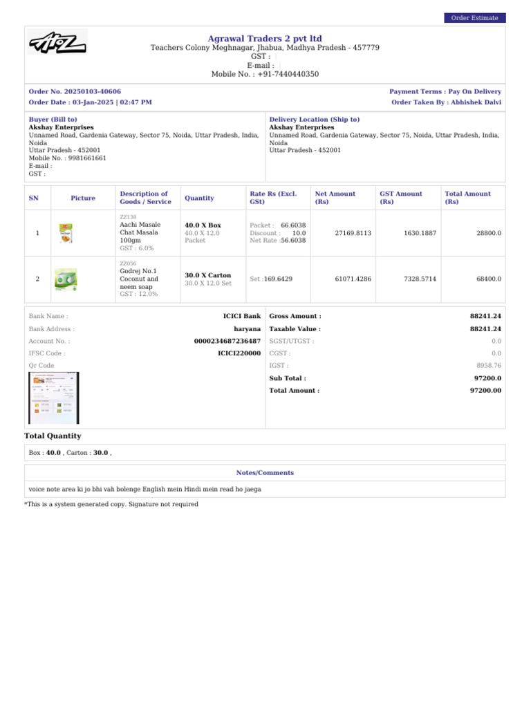 Order Estimate for Akshay Enterprises | PDF | Government Finances ...