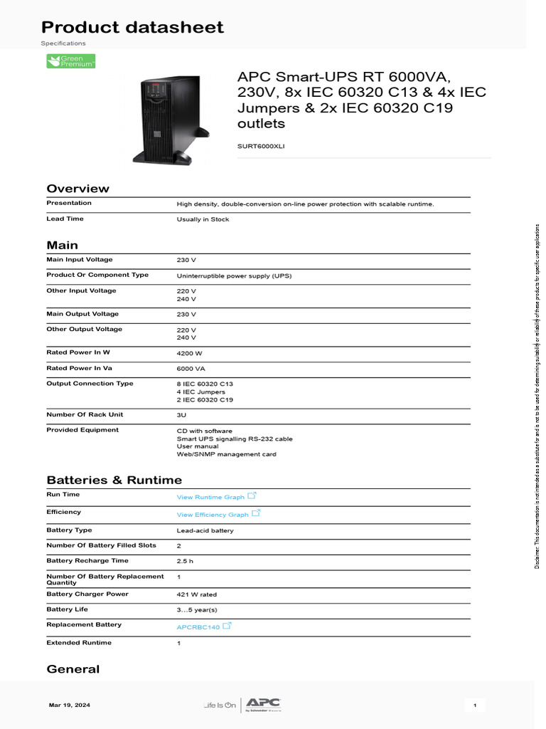APC SURT6000XLI UPS Overview | PDF | Electric Power | Mains Electricity
