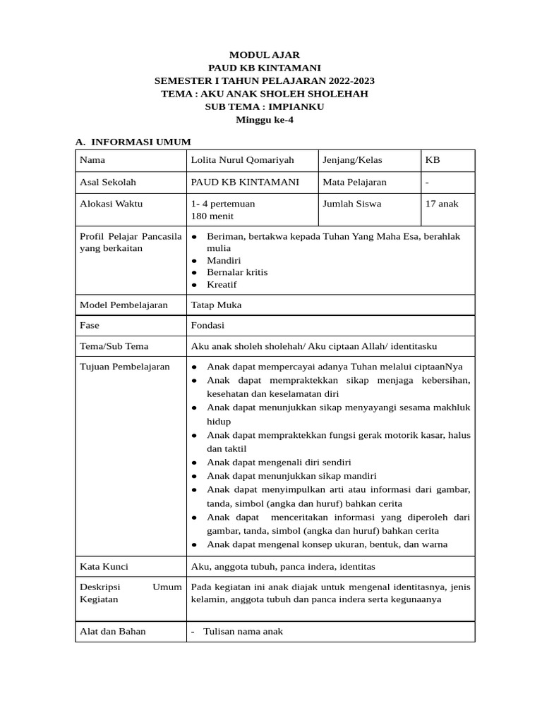 Modul Ajar Minggu 1 | PDF
