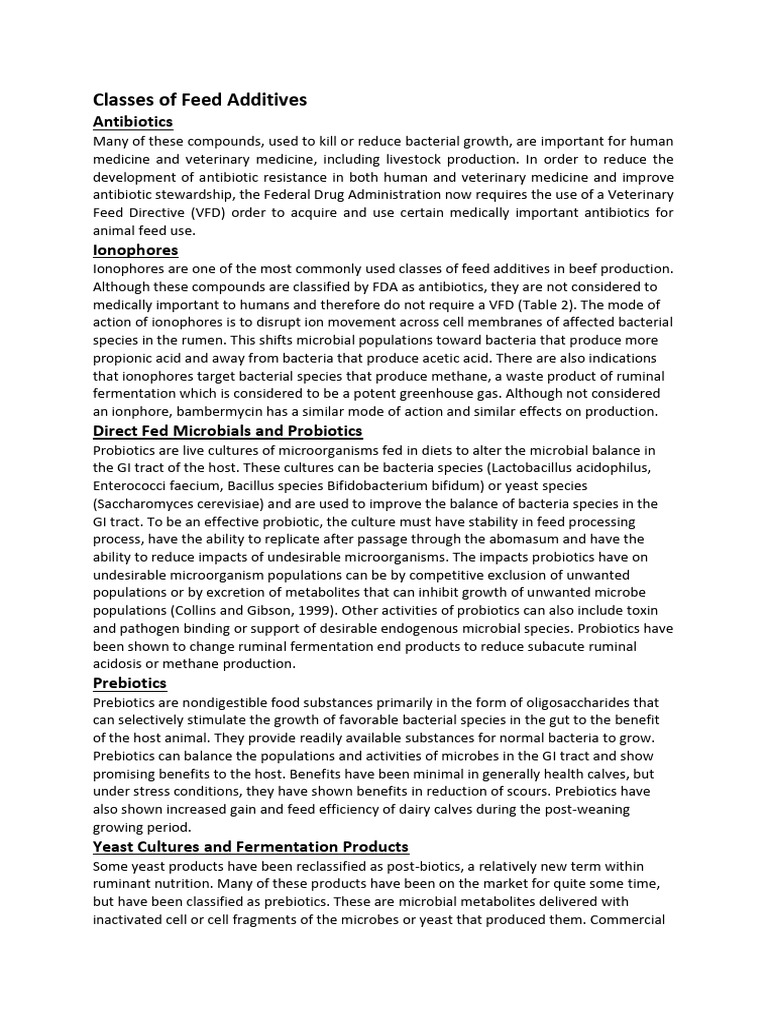 Classes of Feed Additives | PDF | Probiotic | Microorganism