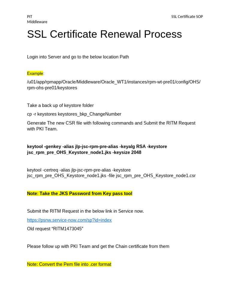 SSL Certs SOP - Keytool (Weblogic) | PDF | Transport Layer Security | Internet Protocols