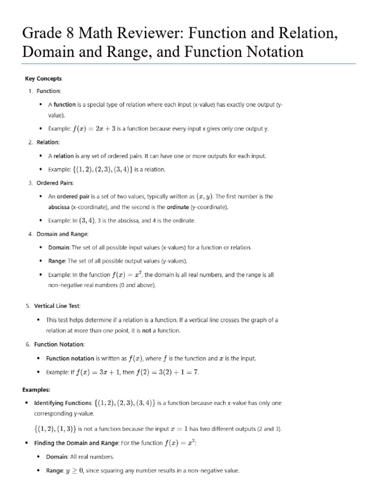 Grade 8 Math Reviewer and Exercise | PDF
