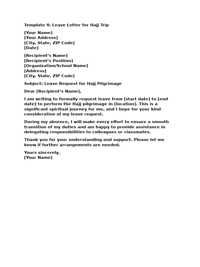 Hajj Leave Application Template | PDF