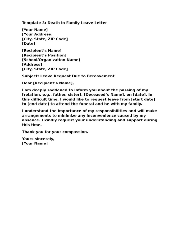 Bereavement Leave Request Template | PDF