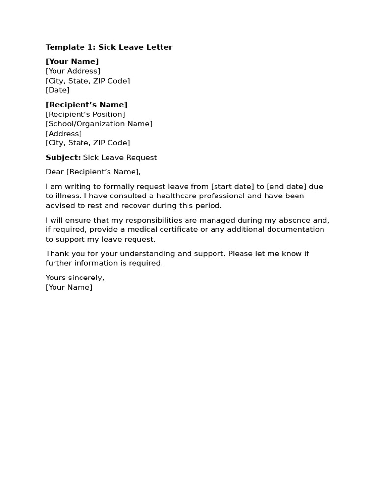Sick Leave Letter Template | PDF