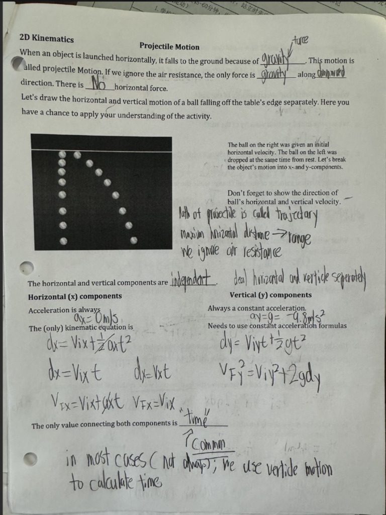 Projectile Motion Worksheet With Solutions | PDF