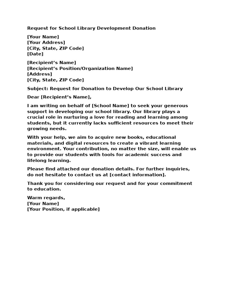 Template 1 - Request For School Library Development Donation | PDF