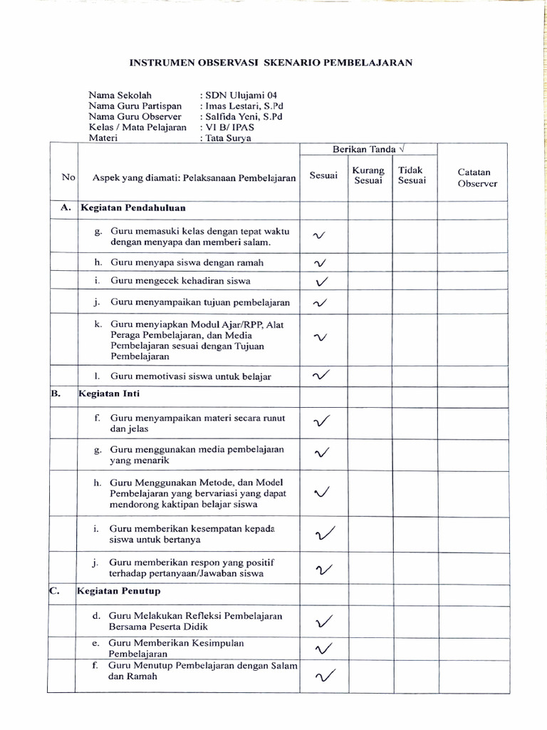 Instrumen Observasi | PDF