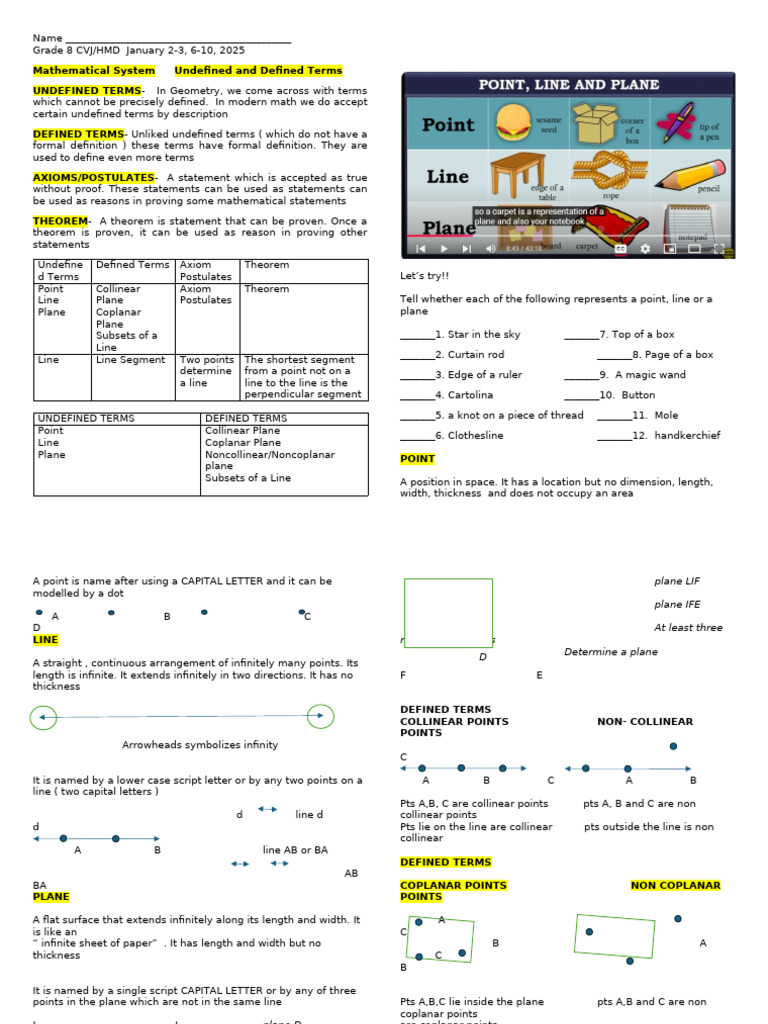 Math G8 3RD Quarter Jan 2-10 2025 | PDF | Line (Geometry) | Axiom