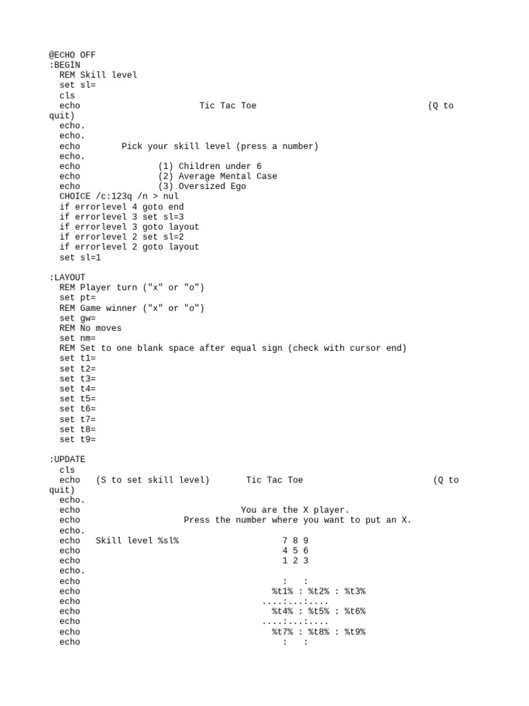 Tic - Tac - Toe Game Batch Script | PDF