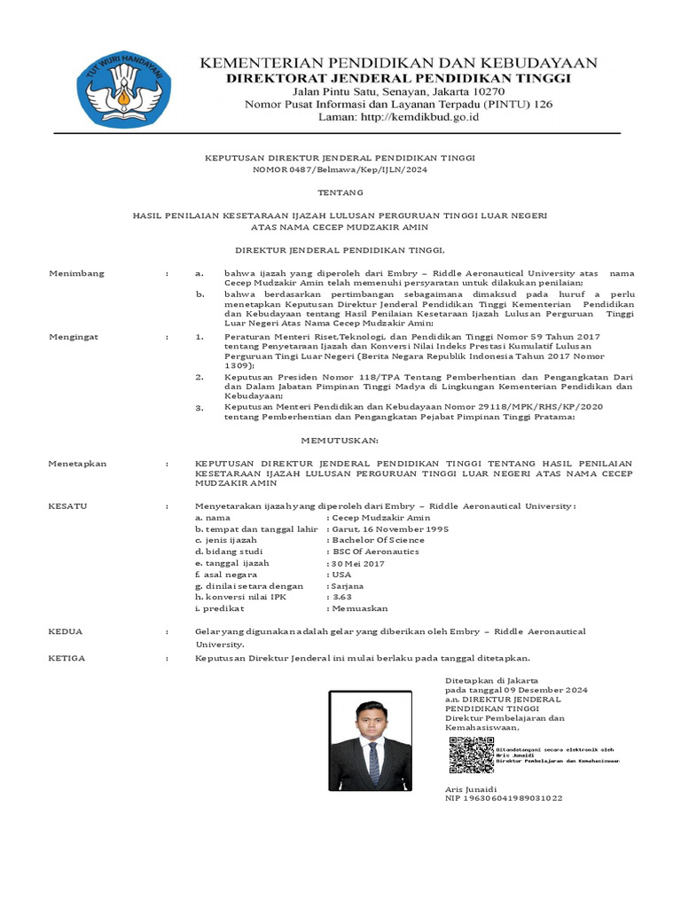 SK Penyetaraan Ijazah Dikti CMA | PDF