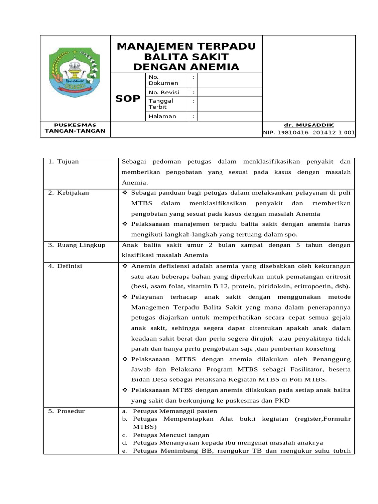 SOP Anemia Balita di Puskesmas | PDF