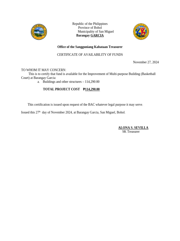 Certificate of Availability of Funds No. 3 - Copy | PDF