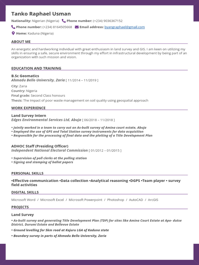 Tanko Raphael Usman CV | PDF | Surveying | Geographic Information System