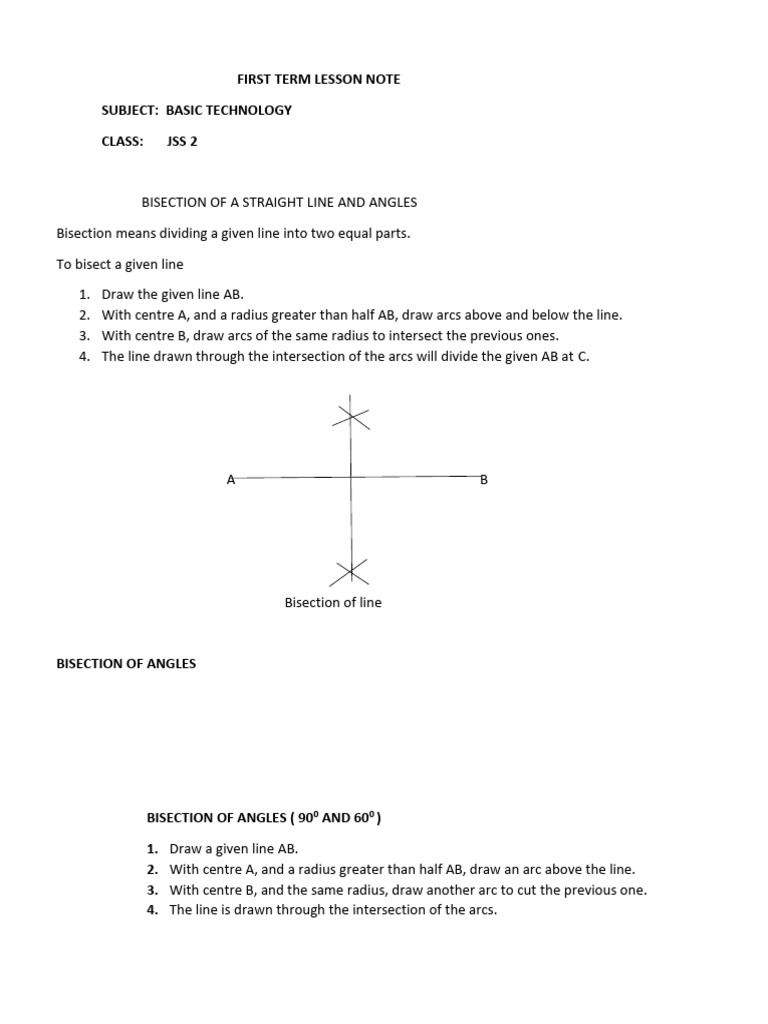 Bisection of Angles and Lines JSS2 | PDF