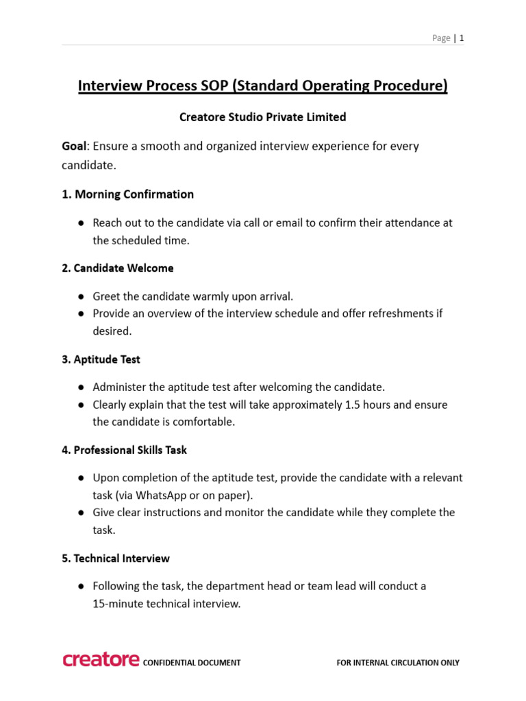 Interview Process SOP (Standard Operating Procedure) | PDF
