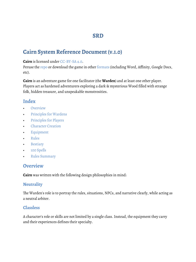 Cairn SRD Google Doc | PDF