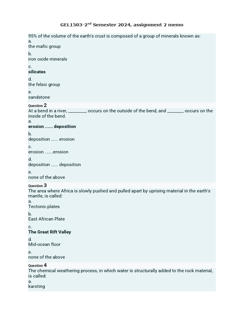GEL1503-2nd Semester 2024, Assignment 2 Memo | PDF | Rock (Geology) | Earthquakes