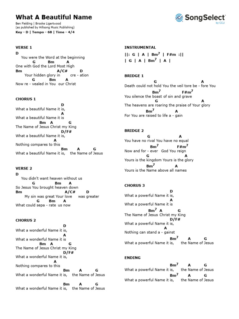 What A Beautiful Name-chords-D | PDF | Glory (Religion) | Christian ...