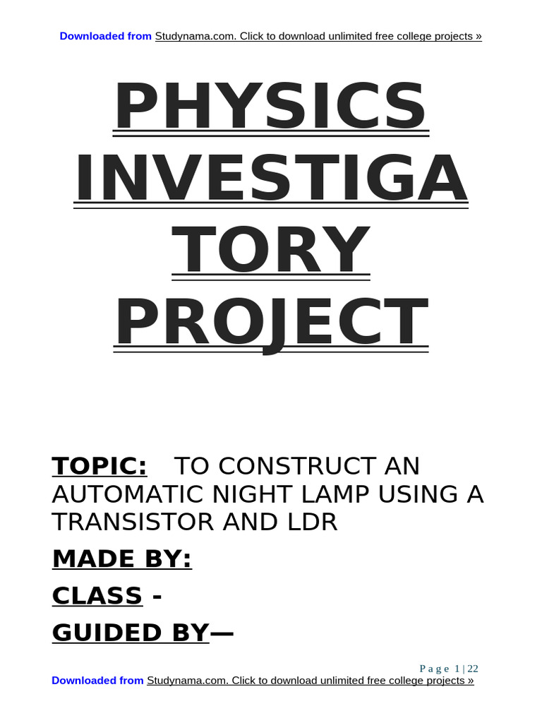 Automatic Night Lamp Project Guide | PDF | Electrical Resistance And ...