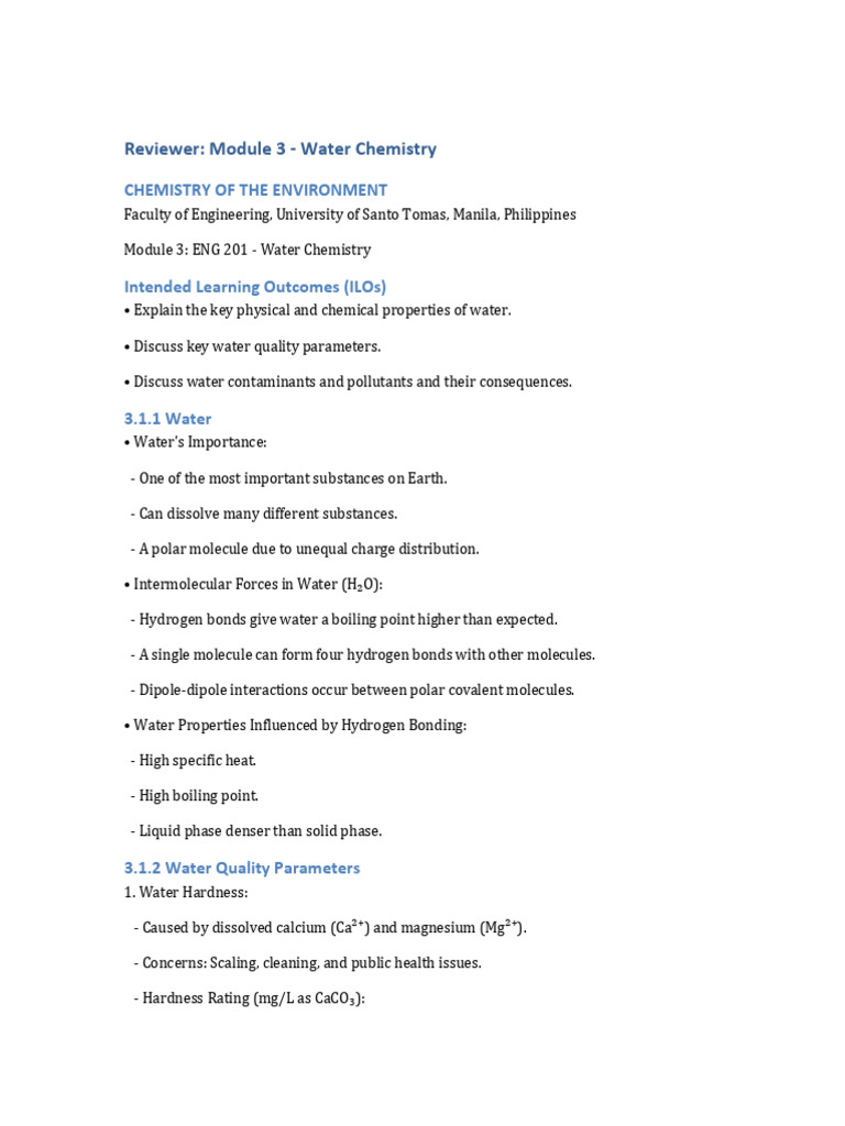 Water Chemistry and Quality Analysis | PDF | Water | Chemistry