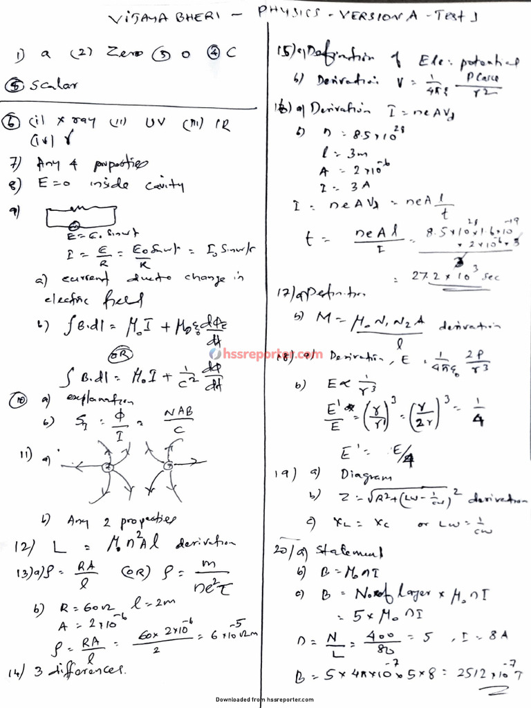 SY Phy Part-1 Ver-A Key - Hssreporter - Com-1 | PDF