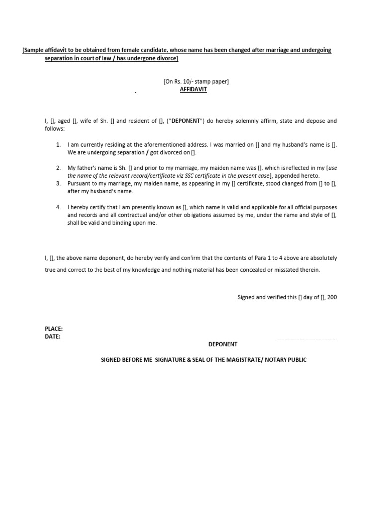 Affidavit for Name Change After Divorce | PDF