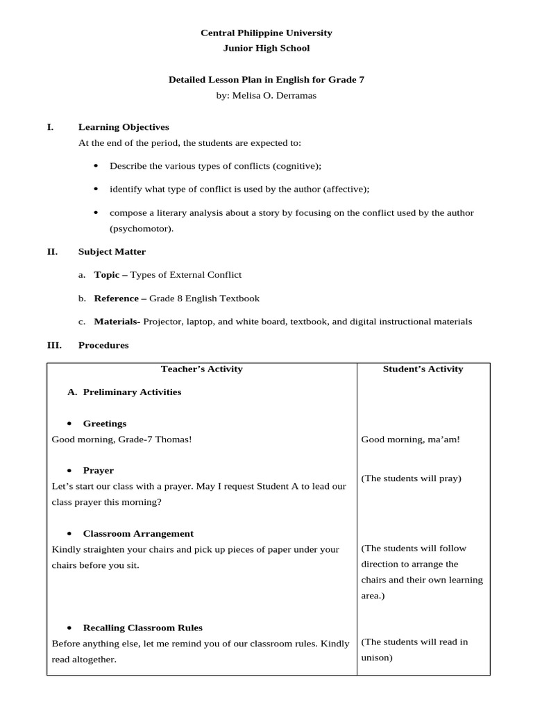Grade 7 Literary Elements Lesson Plan | PDF | Destiny | Narration