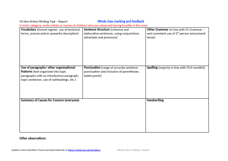 Y6 Catch Up Whole Class Marking Reports | PDF