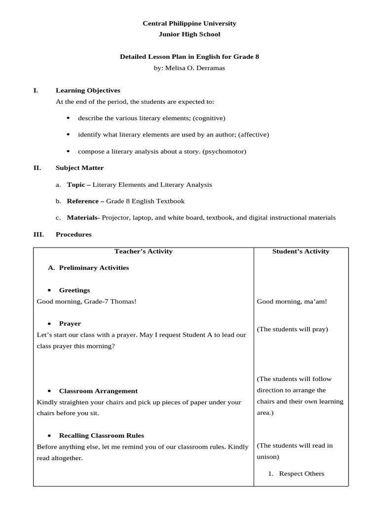 Detailed Lesson Plan in English | PDF | Narration | Destiny