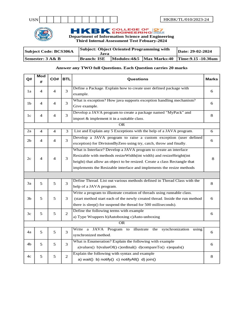 BCS306A IA3 QP Feb 2024 | PDF | Java (Programming Language) | Interface ... BCS306A IA3 QP Feb 2024 | PDF | Java (Programming Language) | Interface ...
