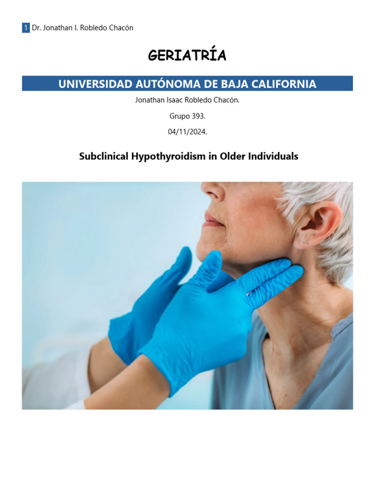 Jonathan Isaac Robledo Chacón 1277771 - Subclinical Hypothyroidisim in Older Individuals | PDF ...