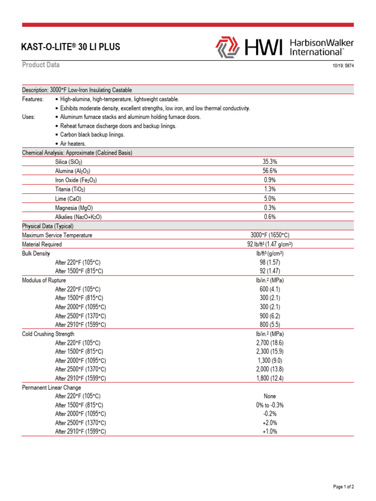 KAST-O-LITE_30_LI_PLUS | PDF | Refractory | Secondary Sector Of The Economy