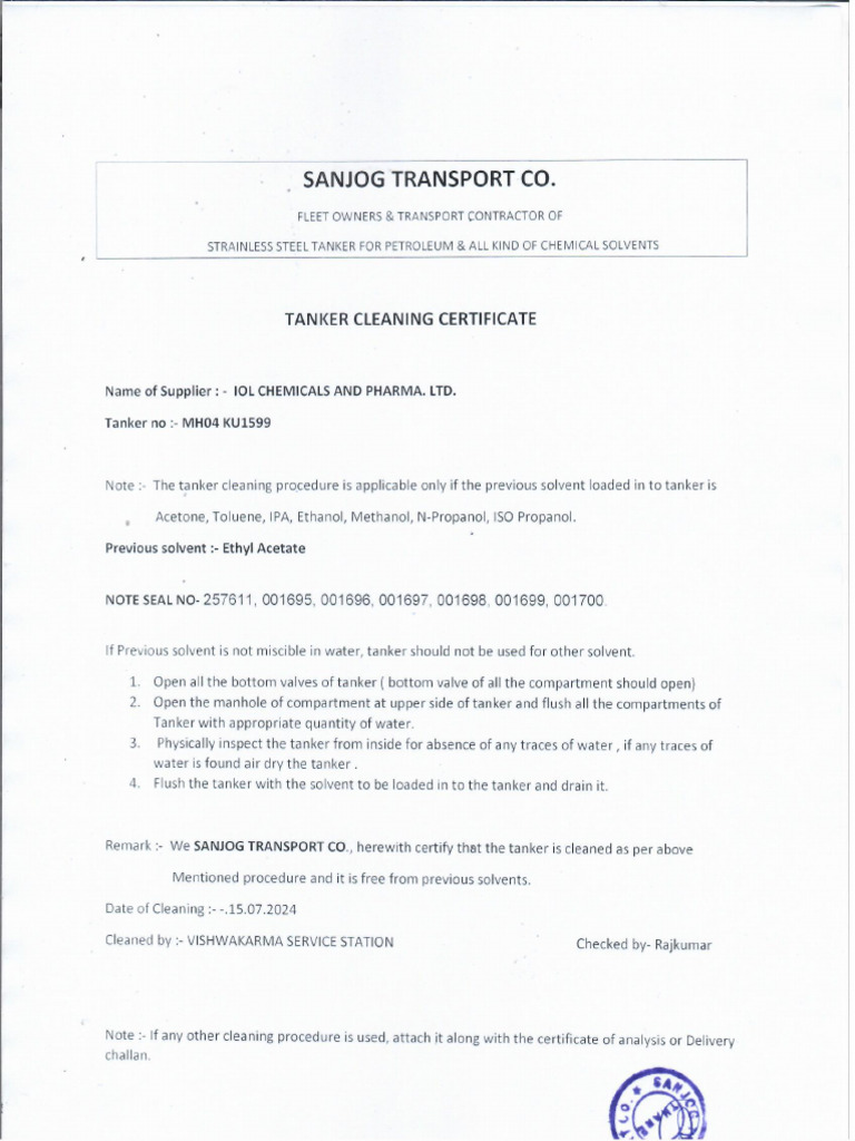 Cleaning Certificate | PDF