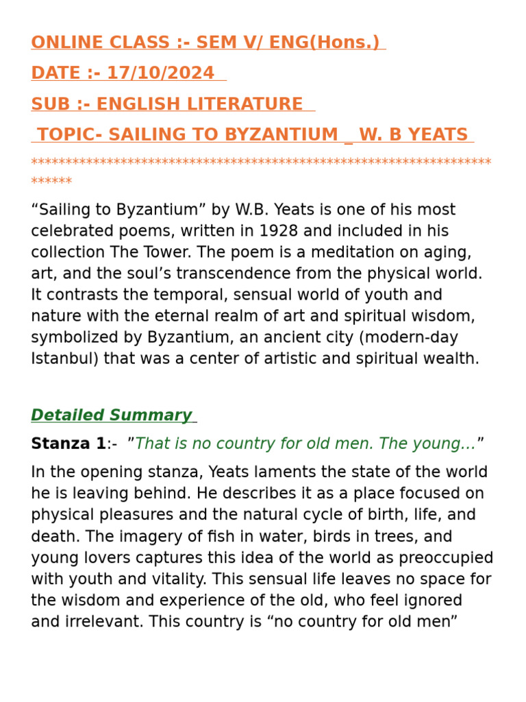 Sailing To Byzantium D.exp | PDF | Soul | Immortality