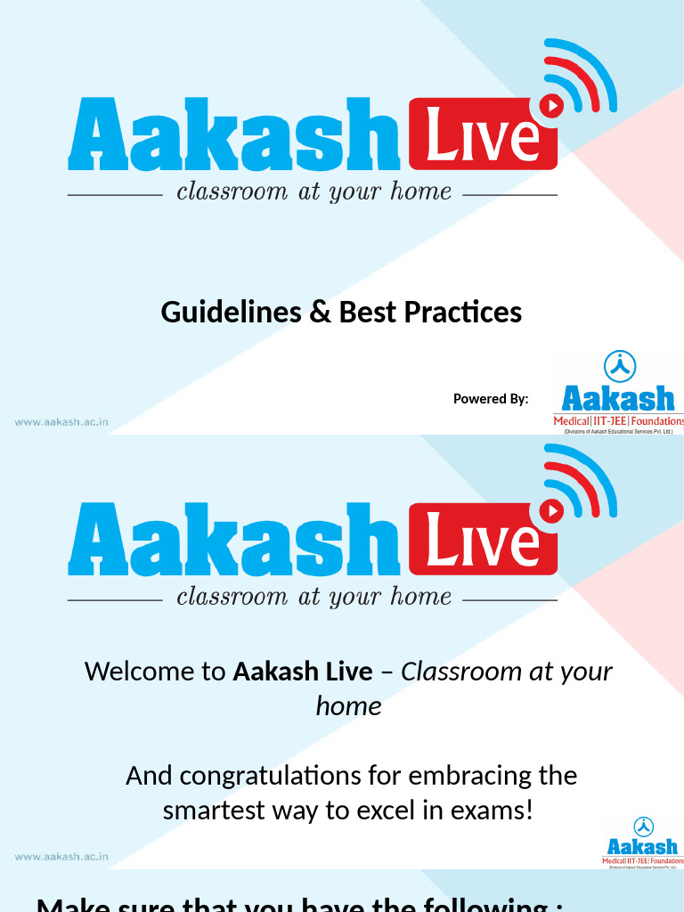 Aakash Live Guidelines and Best Practices For Students-Xth | PDF | Tablet Computer | Android ...