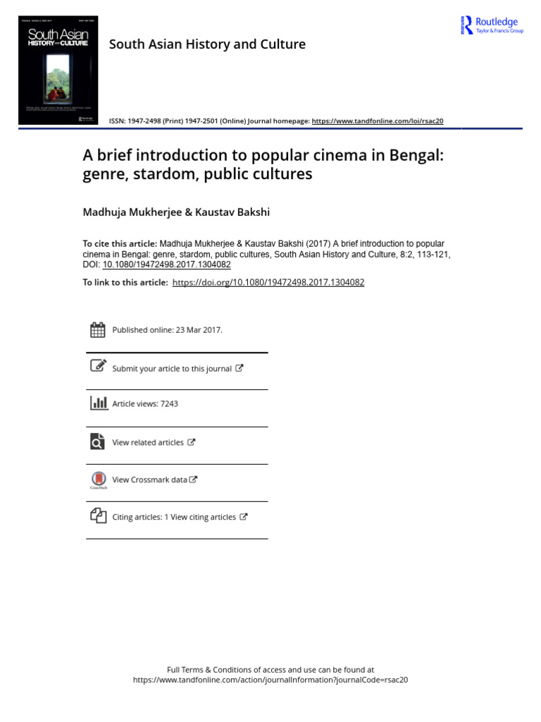 A Brief Introduction To Popular Cinema in Bengal Genre Stardom Public ...