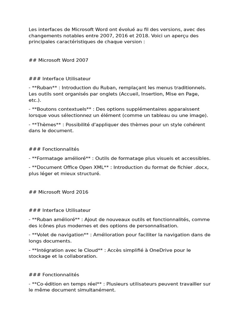 Évolution des interfaces de Microsoft Word | PDF