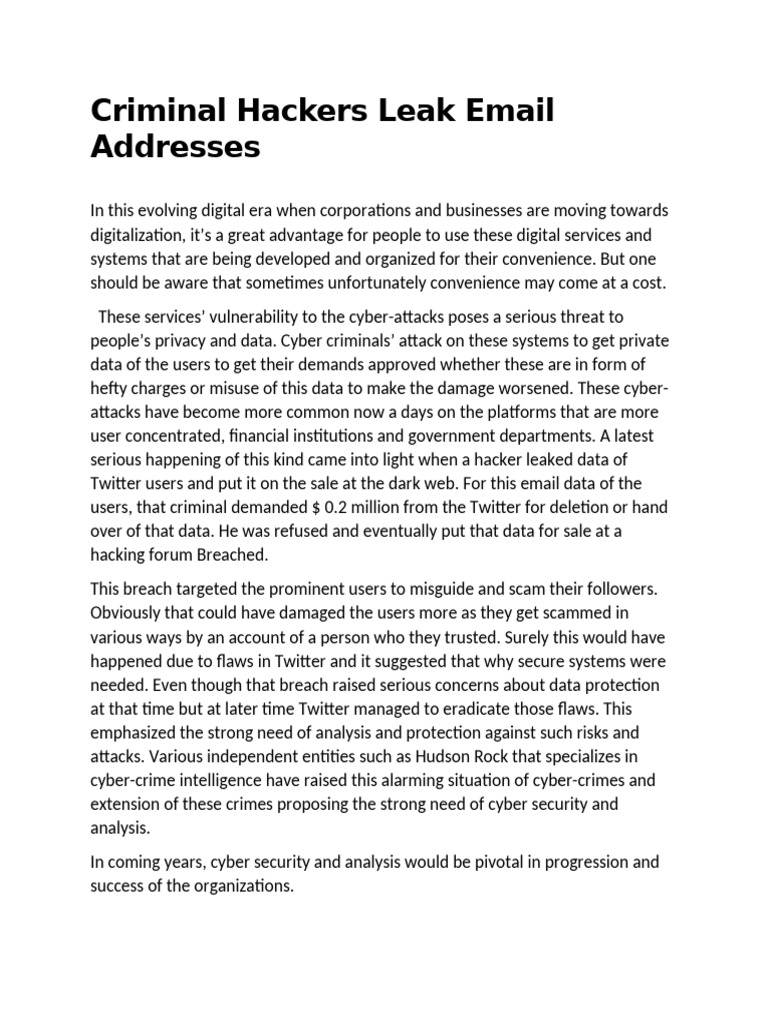 Criminal Hackers Leak Email Addresses | PDF