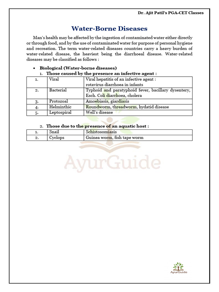 Water-Borne Diseases Overview | PDF