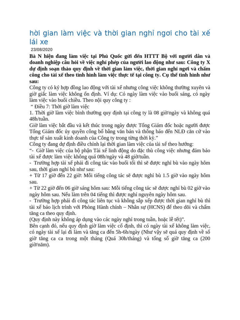 Che Do Nghi Ngoi Lai Xe | PDF