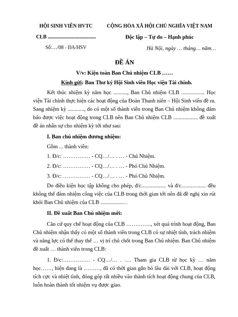 Đề Án Kiện Toàn CLB | PDF