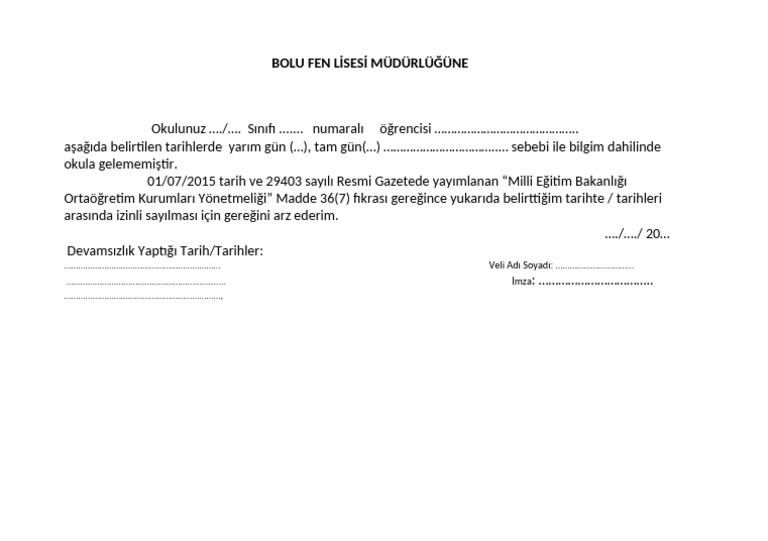 Ogrenci Veli Izin Belgesi | PDF
