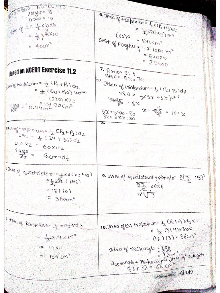Work Book CH 9 Mensuration Class 8th | PDF