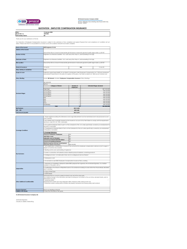 IMTB Engineers-WC -Ver- II (1) | PDF | Insurance | Employment